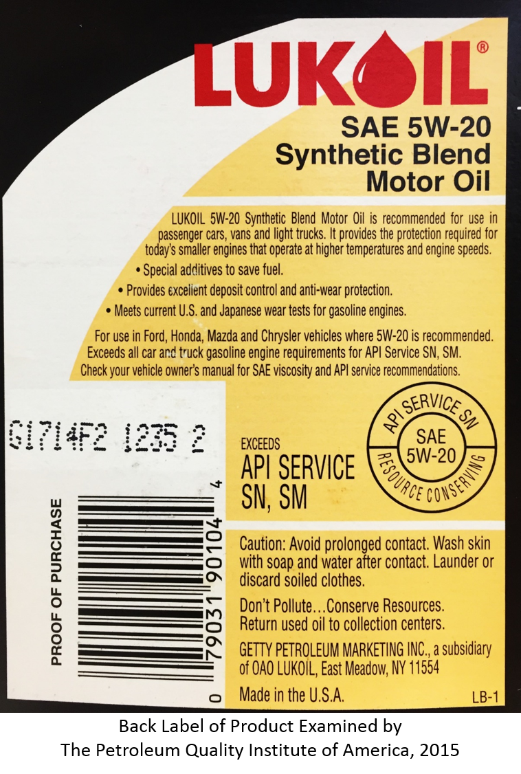 LUKOIL SAE 5W 20 API SN Synthetic Blend Motor Oil